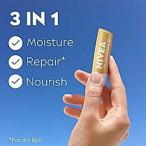 NIVEA Vanilla Buttercream Lip Care, Moisturizing Lip Balm with Shea Butter, Nourishing Oils and Vitamin C & E, 3-in-1 Moisture, Repair and Nourish, 0.17 Oz Stick, Pack of 4