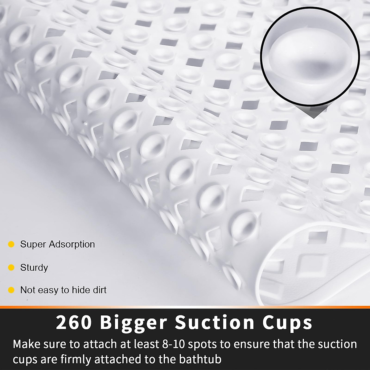 Yimobra Original Non Slip Bathtub Mats, Shower Bath Mat for Tub with Suction Cups and Drain Holes, Machine Washable, BPA, Latex, Phthalate Free, 34.5 x 15.5 Inches, White