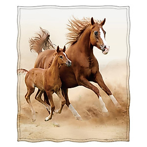 Levens Horse Blanket Gifts for Women Girls Boys, Running Brown Horse Family Decoration for Home Bedroom Chair Sofa, Cute Soft Comfort Lightweight Throw Plush Blankets 50"x60"