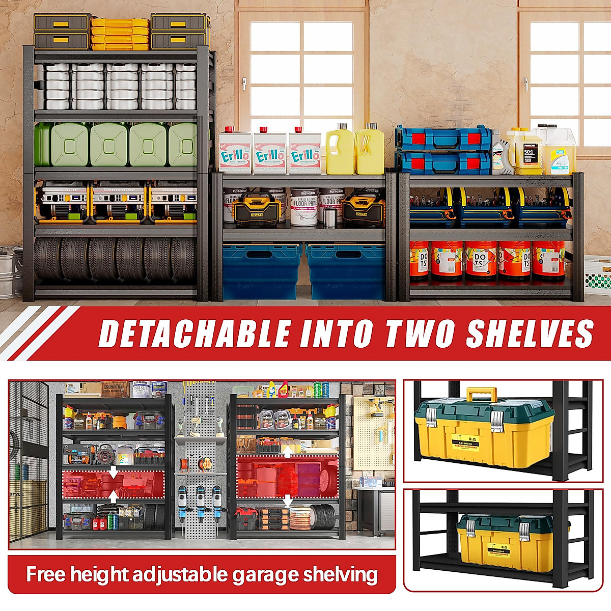 72" H, 3000 lb. Heavy Duty Storage Shelving Unit | Adjustable 5-Tier Metal Garage Storage Shelves | Easy to Assemble, Storage Shelves for Basements and Garages, 72 "H*36 "W*16 "D