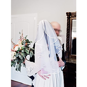 SAMKY Elegant 1T 1 Tier Ribbon Cascade Waterfall Veil - White Elbow Length 28" V197