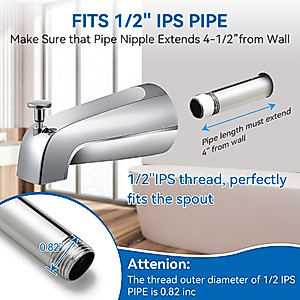 Dreyoo Universal Bathroom Tub Spout Compatible with Westbrass E531D-1F-62, Fits 4 Inch Reach Wall Front Mount Tub Spout with Shower Diverter 1/2'' IPS Inside Thread Bathtub Faucet(Chrome)