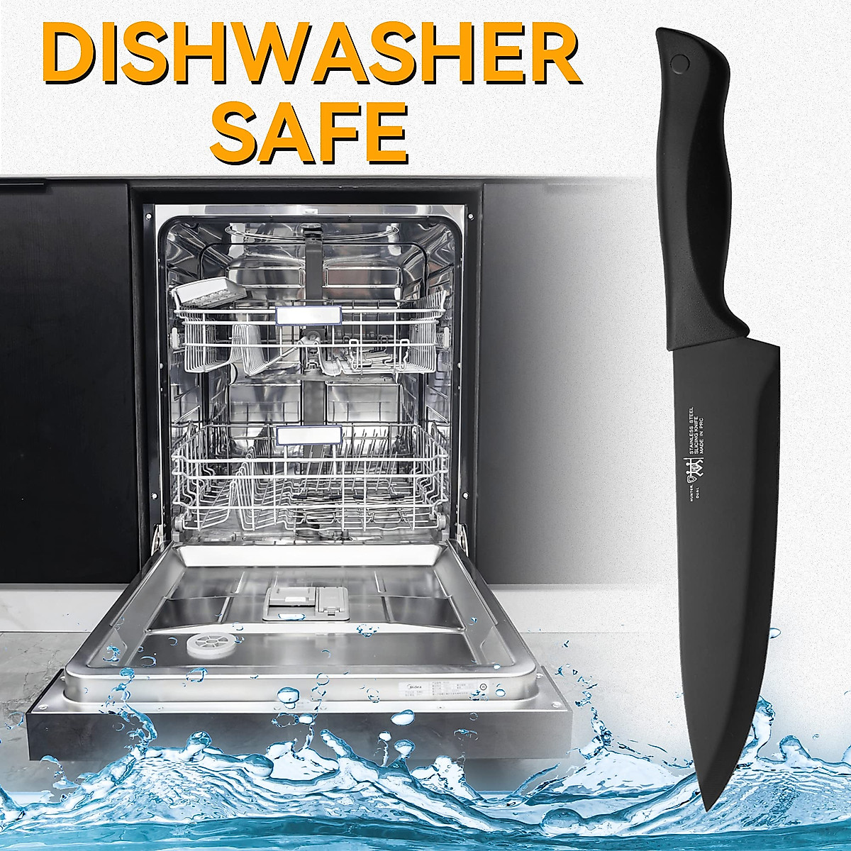 Knife Sets for Kitchen with Block, HUNTER.DUAL 19 Pcs Kitchen Knife Set with Block Self Sharpening, Dishwasher Safe, Anti-slip Handle, Black