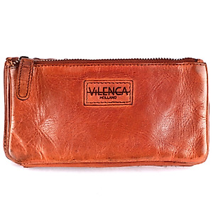 Vilenca Holland Genuine Leather Wallets for Women, Small Wallet for Ladies Zipper Coin Purse Credit Card Holder with Strap (VL-167-COGNAC)