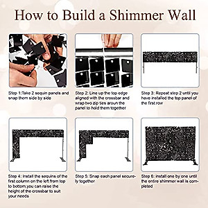 Ayfjovs 24 PCS Black Shimmer Wall Panels Sequin Shimmer Wall Backdrop, Black Back Drops Pack for Party Decorations Birthday Wedding & Engagement Anniversary Home Decor