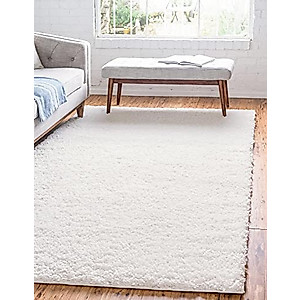 Rugs.com Zermatt Shag Collection Rug – 4' x 6' White Shag Rug Perfect for Entryways, Kitchens, Breakfast Nooks, Accent Pieces