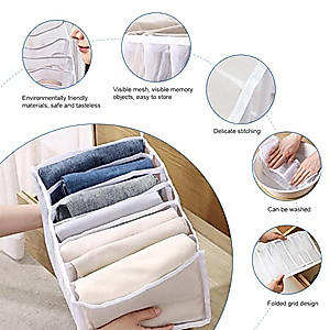 Wardrobe Clothes Organizer (2 Pack ), 7 Grids Washable Foldable Closet Drawer Organizer Clothes Drawer Mesh Separation Box, Nylon Jeans Leggings Drawer Dividers Large Clothes Storage Box (2Pcs White)