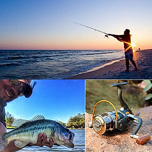 Sougayilang Spinning Fishing Reels with Left/right Collapsible Wood Handle Powerful Metal Body 5.2:1/5.1:1 Gear Ratio Smooth 11BB for Inshore Boat Rock Freshwater Saltwater Fishing -DK6000