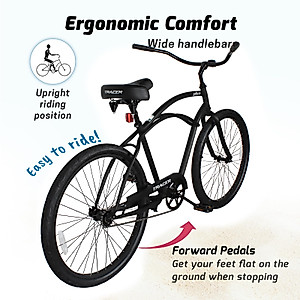Tracer ACE 26" Beach Cruiser Bike Adult, 26 Inch Wheels, Steel Step Over or Step Through Steel Frame, Coaster Brake, Hybrid Bike, 1 Speed, Complete Cruiser, Matte Black(Male, M)