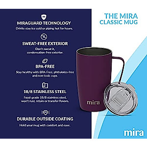 MIRA 18 oz Insulated Coffee Mug - Stainless Steel Travel Cup with Easy-Grip Handle - Car Cup Holder Compatible - Iris