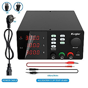 Kungber DC Power Supply Variable with Memory, 30V 10A Adjustable Switching Regulated DC Bench Linear Power Supply with Memory Recall and Output Disable Button 4 Digits Display and Alligator Leads