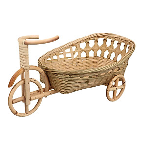 Straw Fruit Basket Bamboo Bread Basket Container Bowl Candy Basket Serving Basket Flower Basket Appetizer Tray Storage Basket Tricycle Design for Fruit Snack Nuts Chip