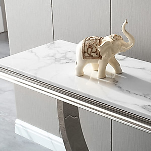 Maotifeys White Marble Console Table Long Narrow Console Entryway Table with Silver Stainless Steel Base, Accent Sofa Side Table Behind Couch, Mid Century Modern Console Table for Living Room Entryway