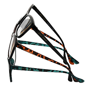 Betsey Johnson Women's Telcroc 3 Pack Reading Glasses Way, Black, Tortoise, Teal Tortise, 2X + 2