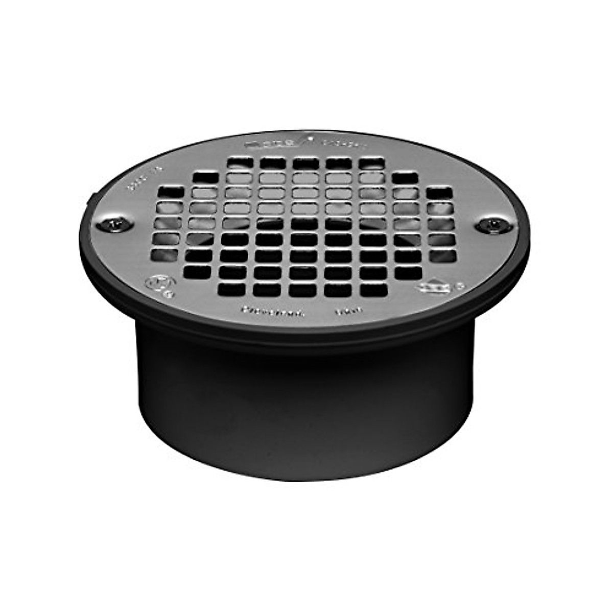 Oatey 43582 General Purpose Floor Drain with 5 in Stainless Steel Screw-Tite Strainer, 3 in Or 4 in, 4.95 in Flange, 4 Inch, Black