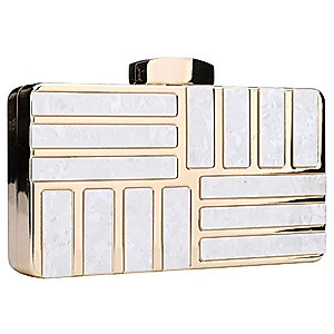 Women Acrylic Clutch Crossbody Purse Evening Bag Shoulder Bag with Chain Strap (White)