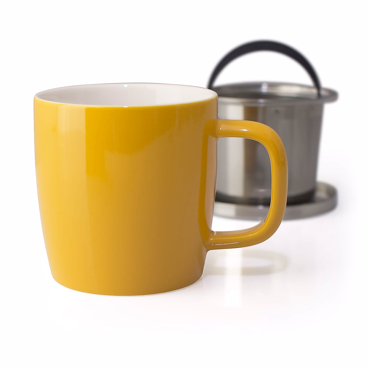 FORLIFE Dew Glossy Finish Brew-In-Mug with Basket Infuser &"Mirror" Stainless Lid 11 oz. (Mandarin)