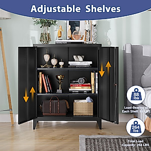LISSIMO Metal Storage Cabinet,Home Office Cabinet with Doors and Adjustable Shelves,Locking Cabinet with Adjustabl Leg Levelers Assembly Required(Black)