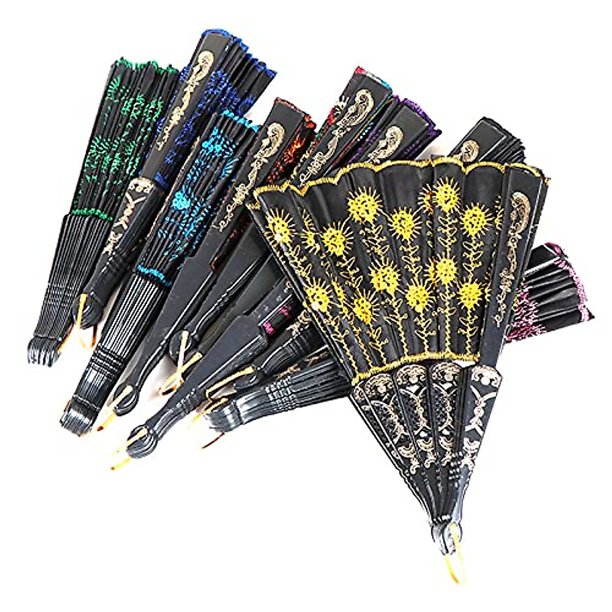 DUO ER Fan Peacock Pattern Folding Hand Held Embroidered Sequin Gift Fan (Color : E, Fan Size : 9.5 inches)