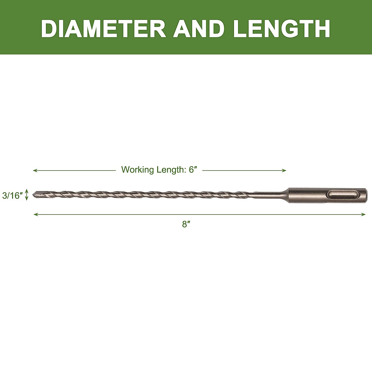HLOFIZI 3/16" x 8" Concrete Drill Bit 3/16 in. SDS Plus Hammer Drill Bit, Masonry Drill Bits for Block Wall, Brick, Stone, 6 Pack