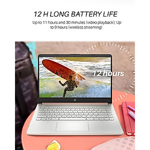 HP 2023 Newest 14 Inch Laptop Students Business, Intel Quad-Core Processor, 16GB RAM, 192GB Storage(64GB eMMC+128GB Micro SD), 12H Battery Life, Webcam, HDMI, WiFi, Win 11 S, Bundle with JAWFOAL
