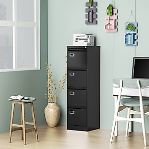 AFAIF 4 Drawer File Cabinet with Lock, Metal File Cabinets for Home Office,18" Deep Vertical Black Filing Cabinets Office Storage Cabinet for Letter/Legal / A4 / F4 Size, and File Folders