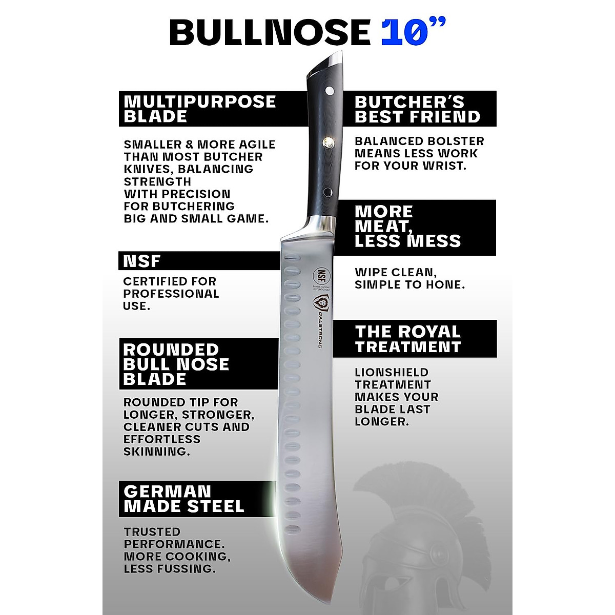 Dalstrong Bull Nose Butcher Knife - 10 inch - Gladiator Series Elite - High Carbon Premium German Steel - Breaking Knife - Black G10 Handle - Meat BBQ Knife - Sheath Guard Included - NSF Certified