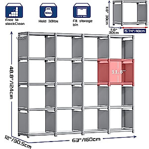 Mavivegue Book Shelf, 16 Cube Storage Organizer, DIY Bookcase, Metal Cube Bookshelf,Tall Book case for Bedroom, Living Room,Office,Closet Storage Organizer, Grey Cubicle Storage Rack