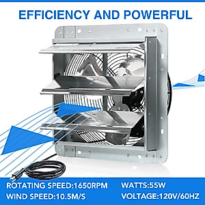 KEN BROWN 12 Inch Shutter Exhaust Fan Wall Mounted,Aluminum with 1.65 Meters Power Cord Kit,High Speed 1800CFM,Vent fan for Commercial,Greenhouse,Attic,Shed,Shop
