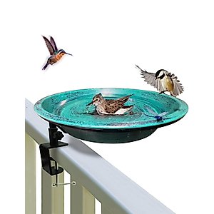Deck Mounted Bird Bath for Outside, Detachable Birdbath Bowl with Sturdy Clamp, Easy Setup Outdoor Bird Feeder for Garden Patio Lawn Yard Decoration