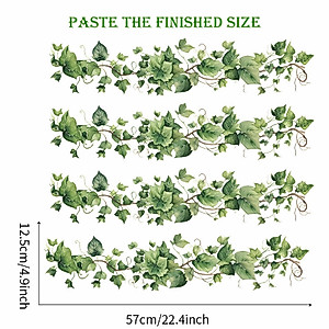 4 Pcs Green Leafy Vine Wall Stickers, sacinora Green Natural Plants DIY Wall Decals Removable Vinyl Peel and Stick for Living Room Bedroom Classroom Kitchen Art Decorations