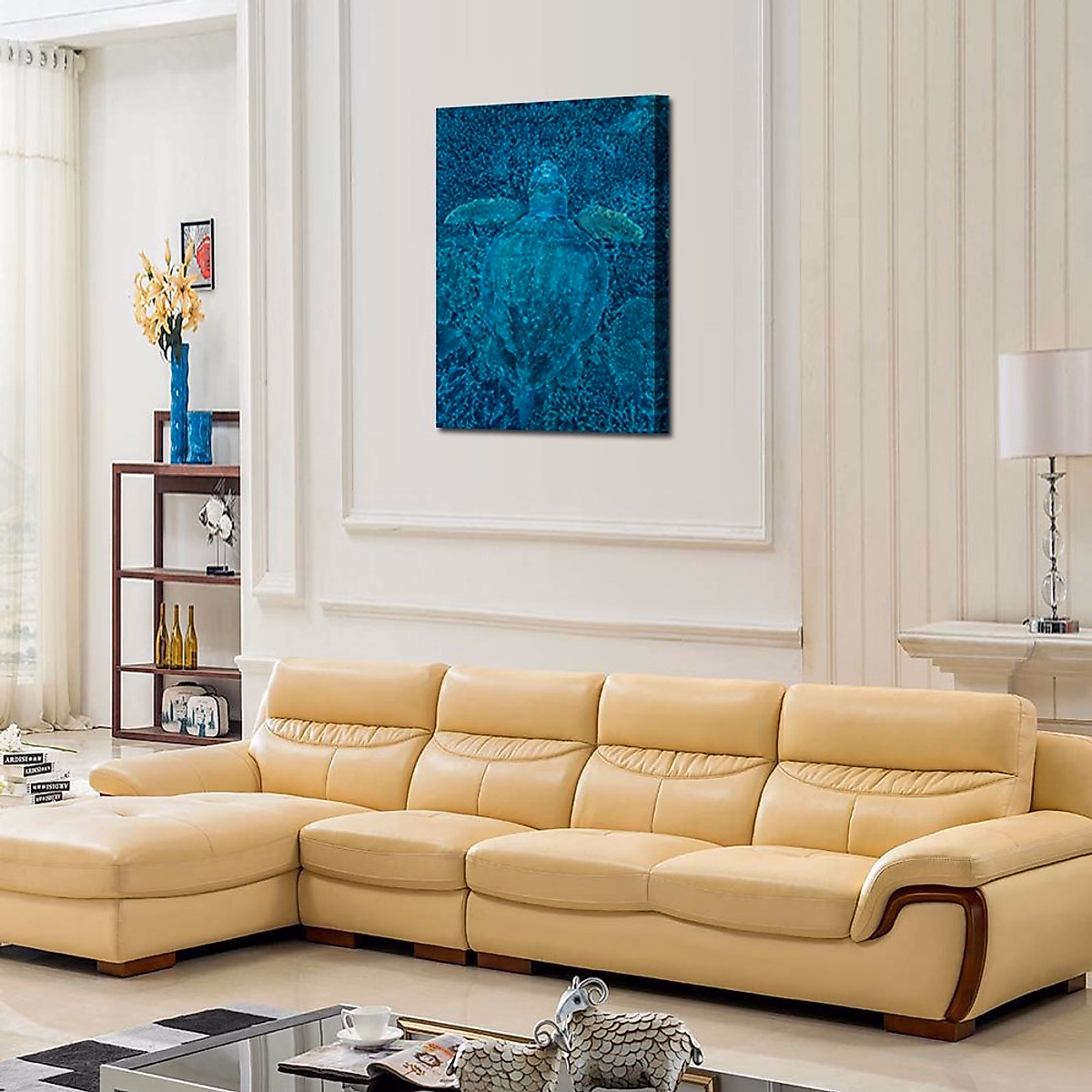 KREATIVE ARTS - Green Turtle Hidden in Coral Canvas Prints Sea Wall Art Underwater Sea Painting Print On Canvas Animal Pictures Framed Artwork For Home Office Decoration Gift 24x36inch