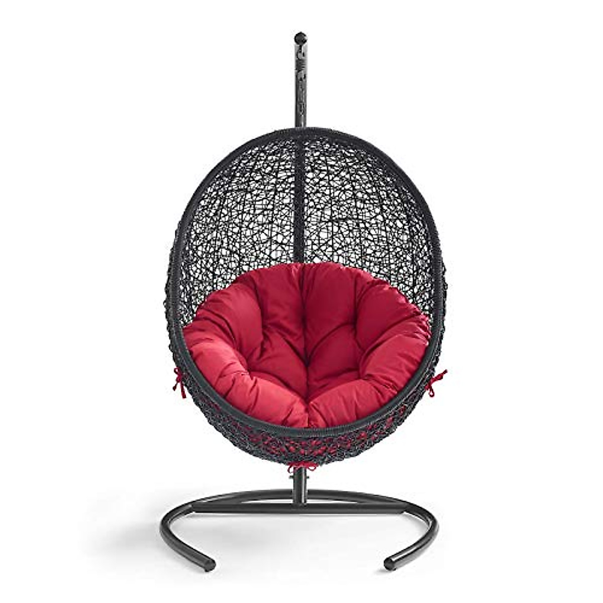 Modway EEI-739-RED-SET Encase Wicker Rattan Outdoor Patio Porch Lounge Egg, Swing Chair with Stand, Red