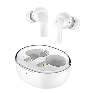 HTC True Wireless Earbuds 1 Bluetooth 5.3 Earphones, in-Ear Headphone ENC Noise Cancellation Transparent Space Capsule, 32-Hour Playtime/Built-in Microphone/Touch Control -Crystal White