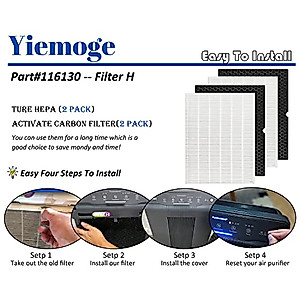 Yiemoge 116130 Replacement filter H: Compatible with winix 5500-2 Air Purifier - 2pack TURE HPEA filters + 2pack Activated Carbon Filters