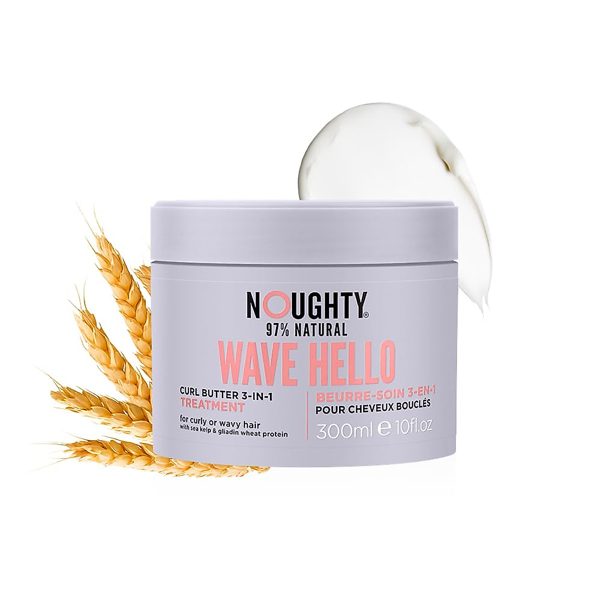 Noughty 97% Natural Wave Hello Curl Butter 3-in-1 Treatment, Moisturising Hair Mask, Leave-In Conditioner and Post Shampoo Conditioning Wash, Sulphate Free Vegan Haircare 300ml