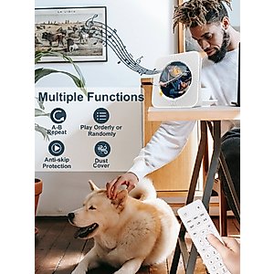 Portable CD Player - Homlab Bluetooth Desktop CD Player with Speakers, Dust Cover, FM Radio, Anti-Skip Protection, Music Player Home Audio Boombox with LCD Display, Remote, Aux Input