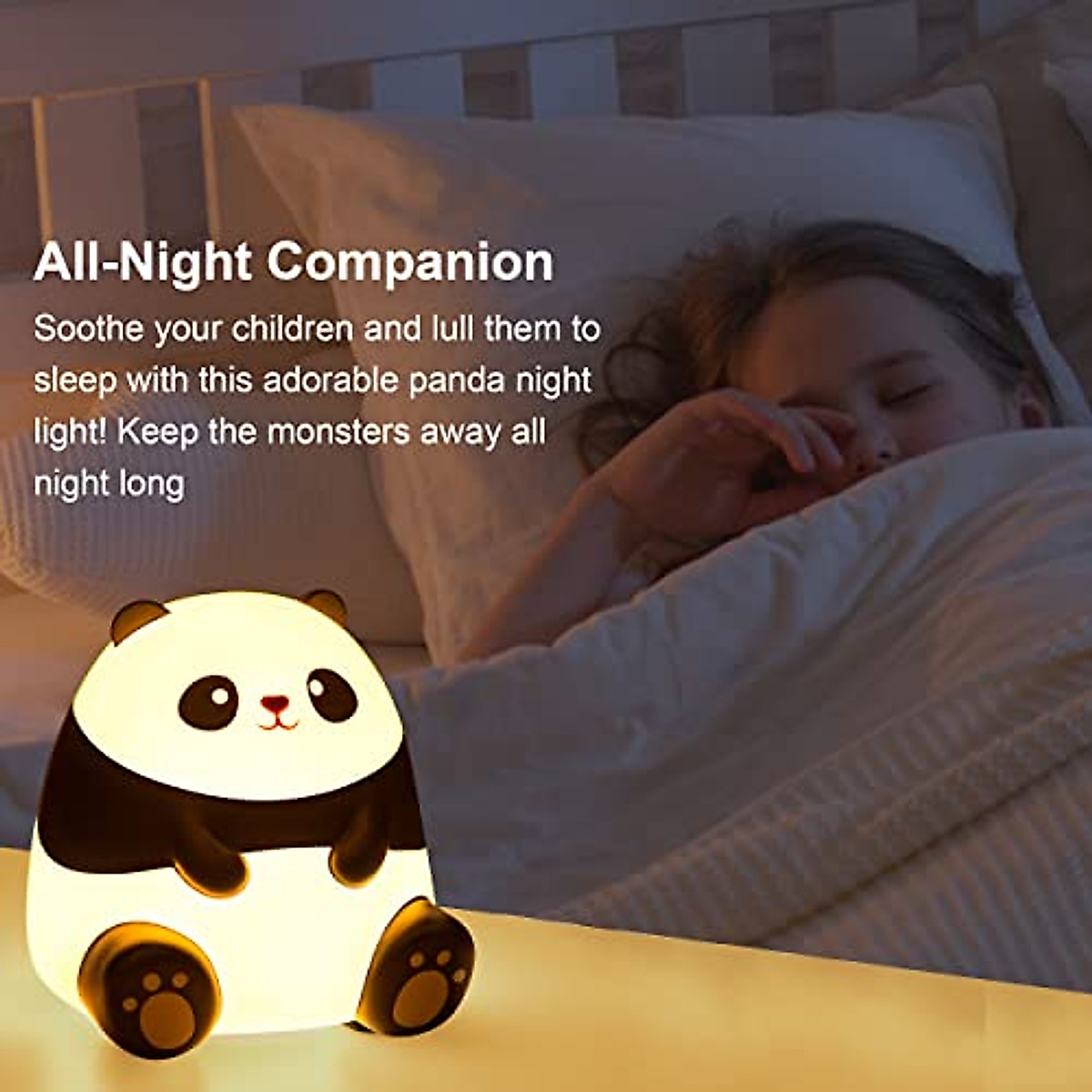 MIVANI Night Light for Kids, Panda Gifts, Cute LED Lamps for Teen Girls Bedroom, Timer Auto Shutoff, AAA Battery Operated, Silicone Animal Nightlight for Baby Nursery, Toddler Boy, Kawaii Room Decor