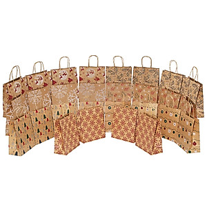MOMONI 28 Piece Medium Premium Christmas Gift Bags- Classic Variety Kraft Gift Bags Bulk Christmas Bags- Good for Xmas Party Favors, Goody Gift Bags, Holiday Treat Box and Presents