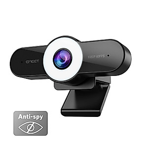 EMEET 1080P Webcam with Microphone - 60FPS Streaming Camera with Light, 3 Level Lights, 2 Noise-Cancelling Mics, C970L Computer Camera with Privacy Mode, Autofocus HD Webcam for Meeting/Gaming/Class