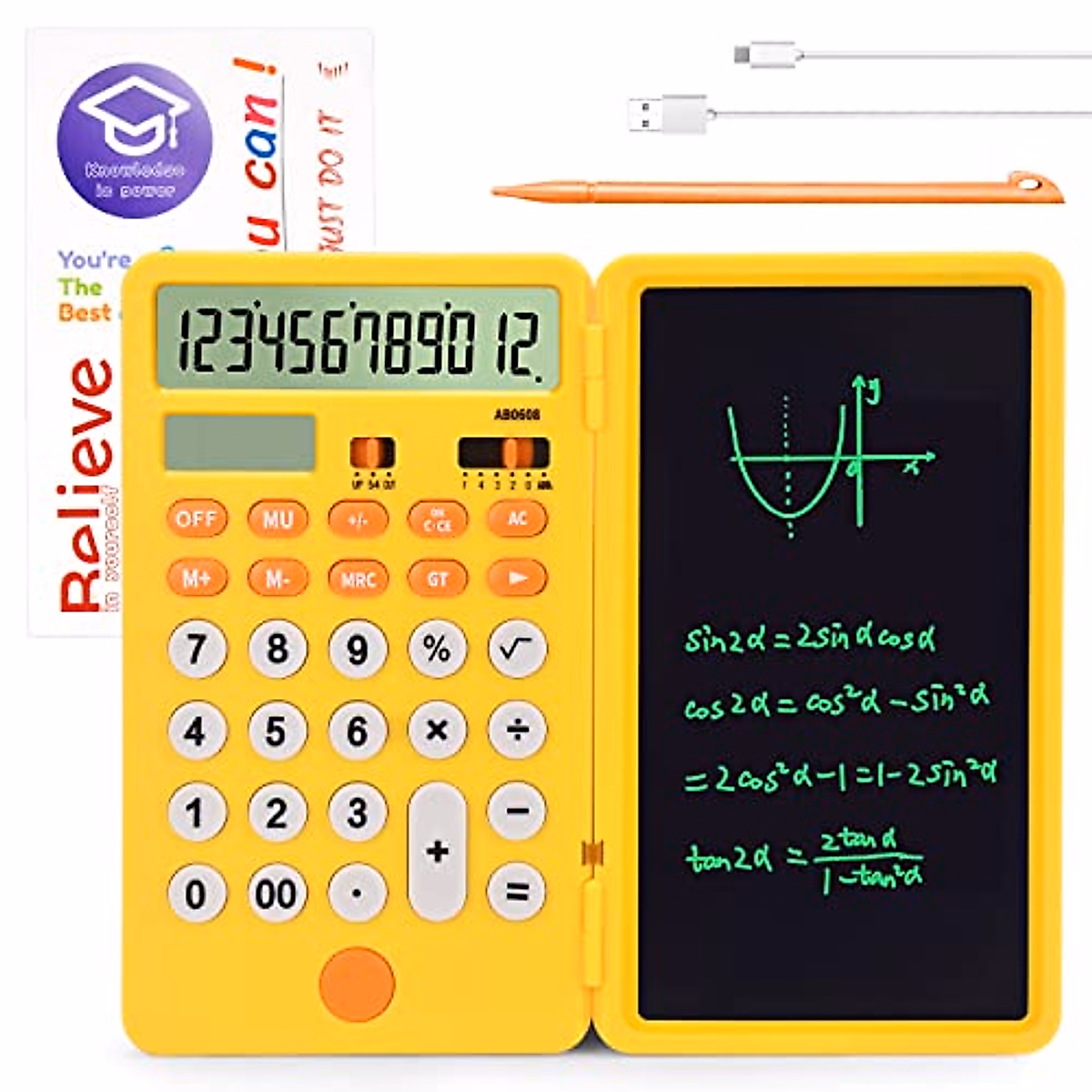 Aucanla Calculator with Notepad,12-Digit Large Display Desk Calculator,Rechargeable and Solar Basic Calculator for Office,School and Business