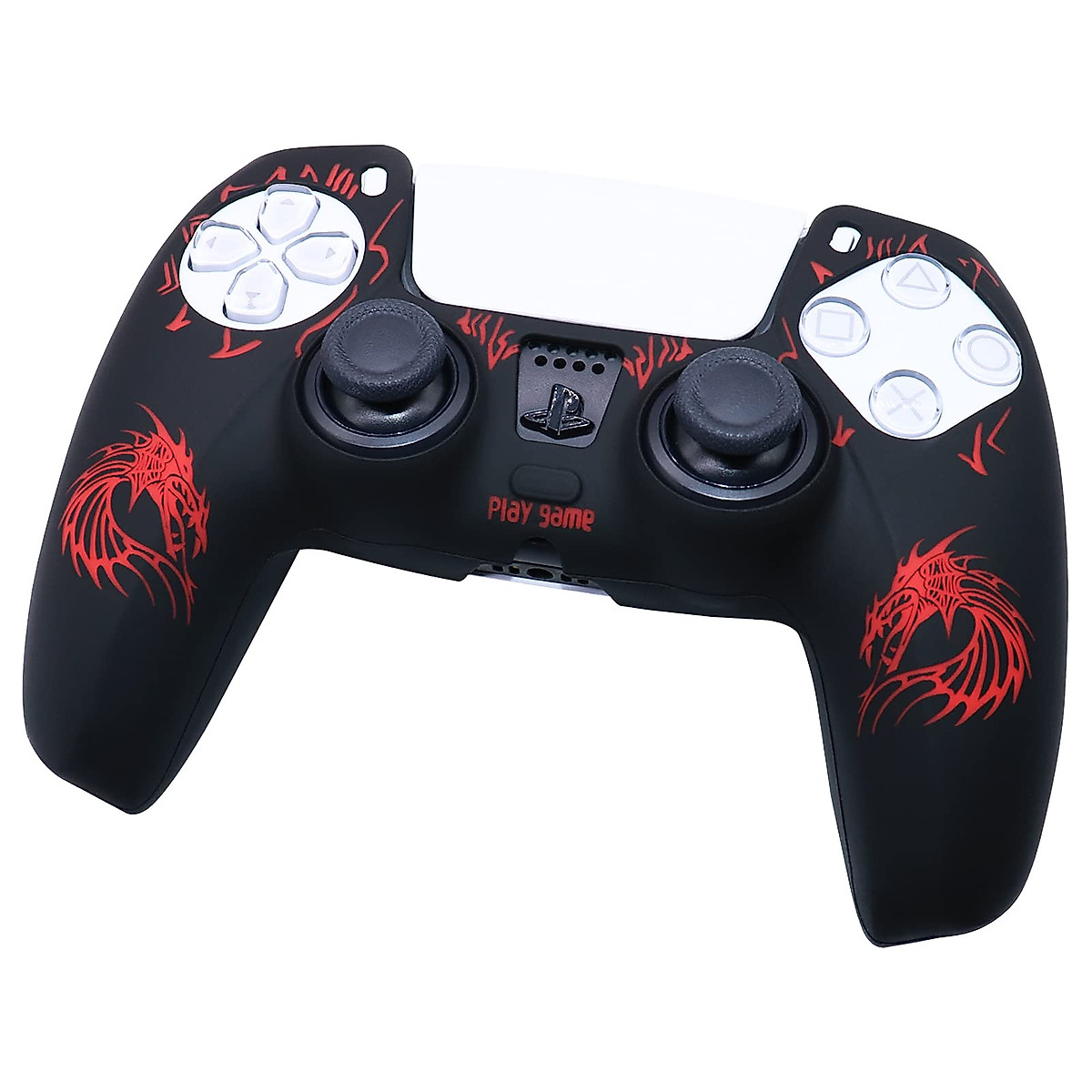 HLRAO silicone case with laser engraved dragon (radiation) for PS5 controller + x2 laser dragon pattern thumb grips and 8 thumb grips.