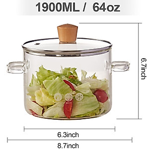 Mzowgzk Glass Cooking Pot with Lid-1.9L/64oz, Heat Resistant Borosilicate Glass Cookware Stovetop Pot Set, Simmer Pot with Cover Safe for Soup, Milk, Baby Food