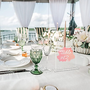 LUGUNU 12 Pack 5x7 Inch Blank Clear Arch Acrylic Sign with Stand Blank Arched Round Top Acrylic Sheet with Letter Stencils and Numbers DIY Acrylic Table Numbers Sign and Holder