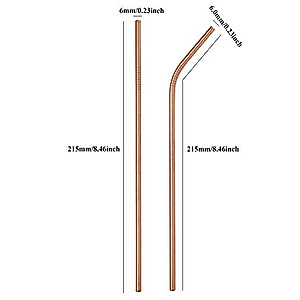 Reusable Metal Straws 50Pcs.8.5” Rose Gold Color Stainless Steel Drinking Straws in Bulk For Wholesale.215x6mm All Curved Straight Straws for 20oz Tumblers Yeti (50pcs all straight Rose gold-8.5")