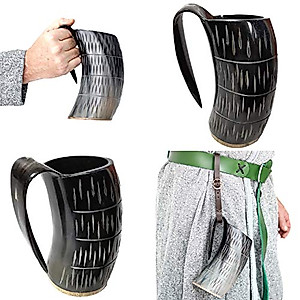 Mythrojan Viking Drinking Tankard with Medieval Buckle Leather Strap Wine Beer Mead Mug 800 ML - Polished Finish