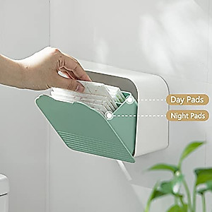 Sanitary Napkin Pads Storage Organizer Bag, Female Sanitary Pad Holder for Girls Ladies Women, Bathroom Canister Container for Cotton Swabs, Green
