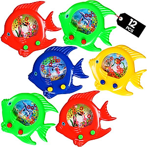 Fish Water Ring Toss Toy - (Pack of 12) Water Ring Game Handheld Retro Game Pocket Travel Toys for Car Game Road Trip Activities for Kids Birthday Party Favors Goodie Bags Stuffers for Kids Toys