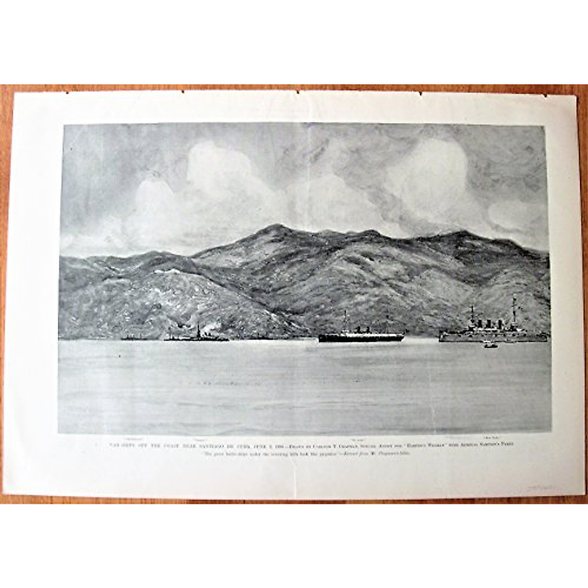 Antique Prints: Set of Three Battleships. 1. With the North Atlanitc Squadron in Cuban Waters. 2. The Battle of Manila. 3. Warships Off the Coast Near Santiago De Cuba