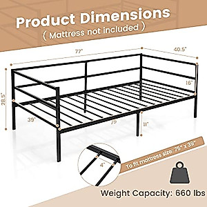 Giantex Metal Twin Daybed Frame, Day Bed with Metal Slat Support & 3-Sided Guardrails, 2-in-1 Space-Saving Sofa Bed for Living Room Guest Room, No Box Spring Needed, Black